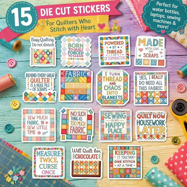 15 Quilt Stickers | Quilting Quote Stickers | Sewing Humor Decals for ...
