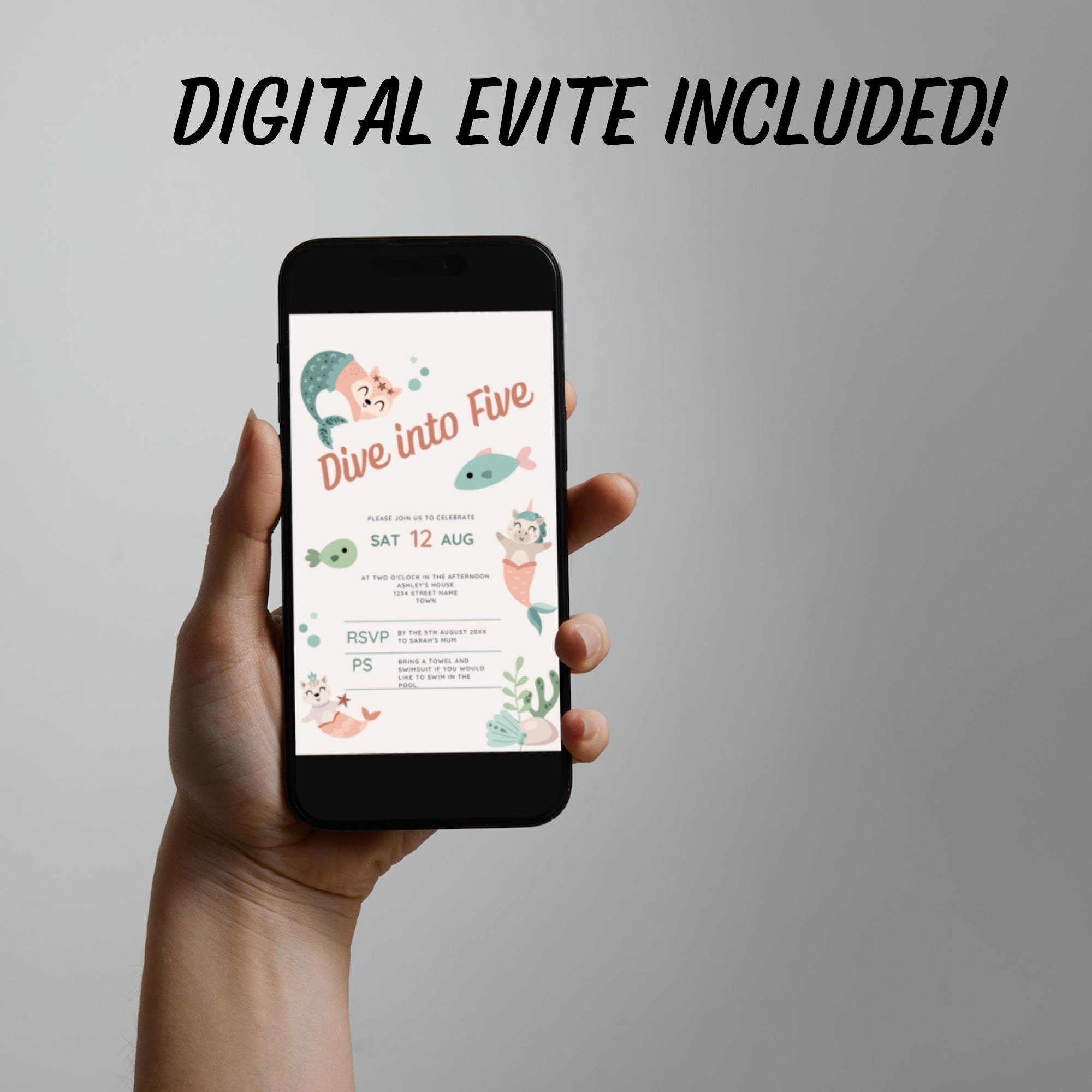 Editable Dive Into Five Invitation 5th Mermaid Birthday Printable Bday ...