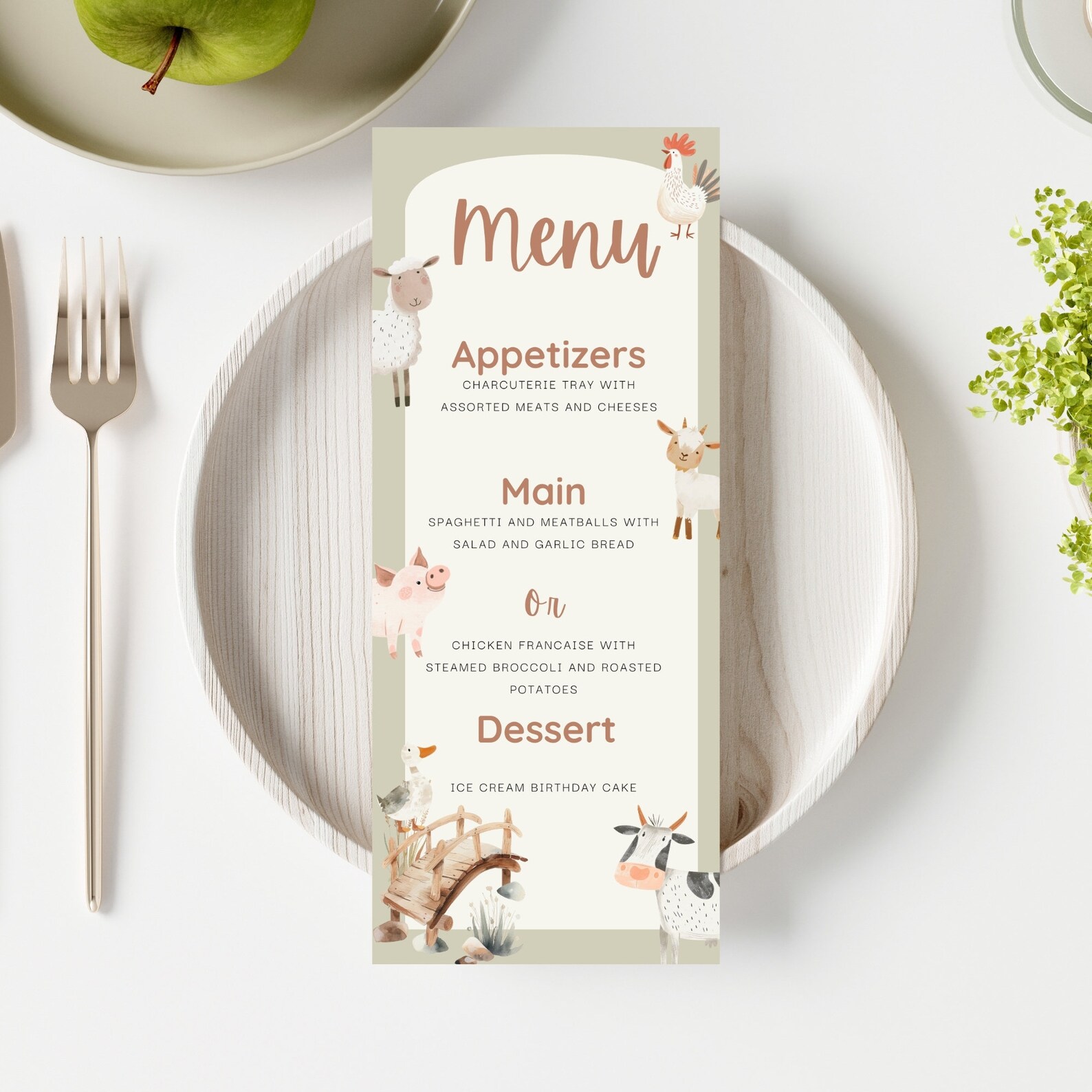 Printable Menu Template Farm Animal Birthday Party Menu Barnyard Bash ...