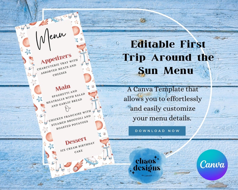 Editable Space Themed Menu, First Trip Around the Sun, 1st Birthday ...