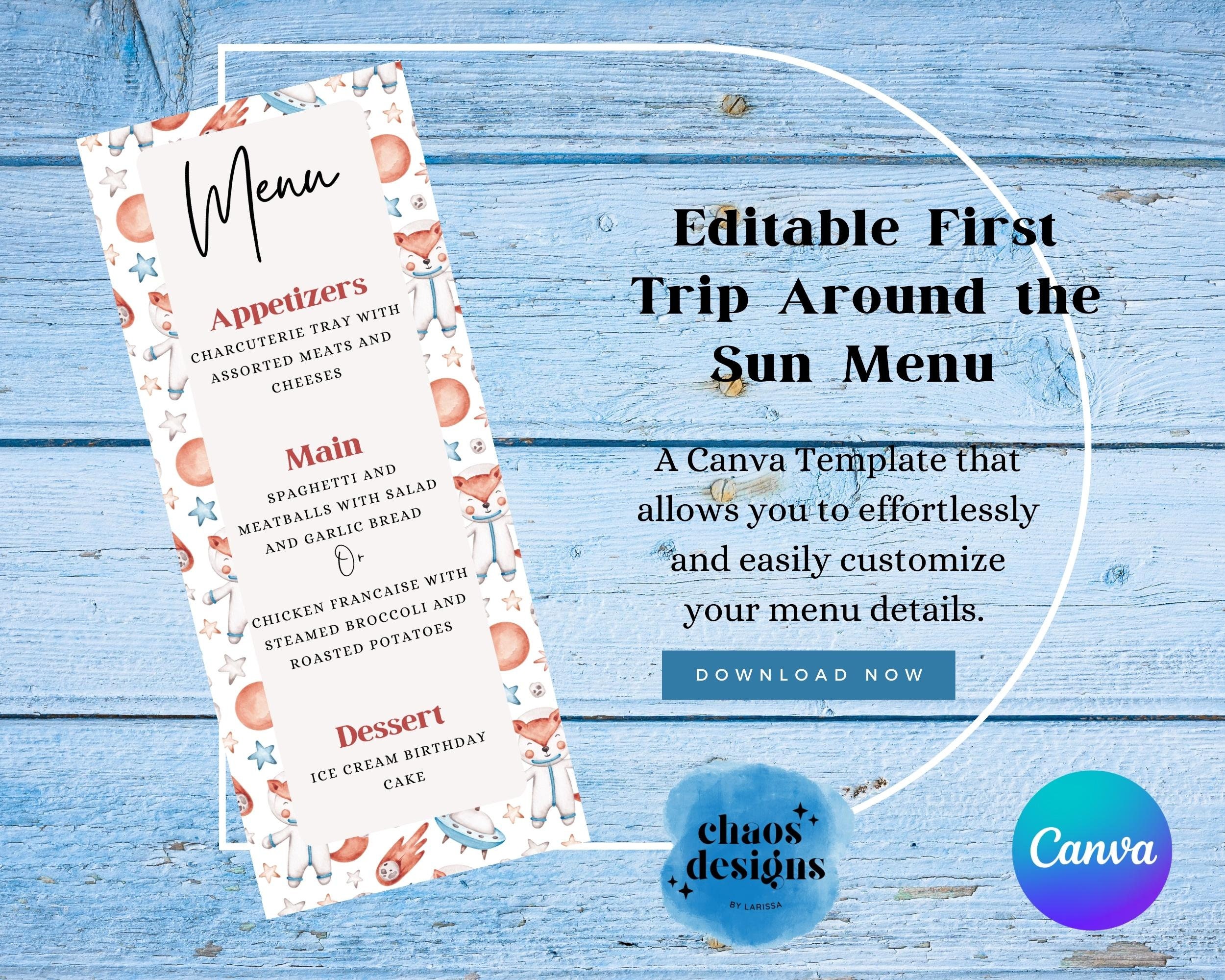 Editable Space Themed Menu, First Trip Around the Sun, 1st Birthday ...