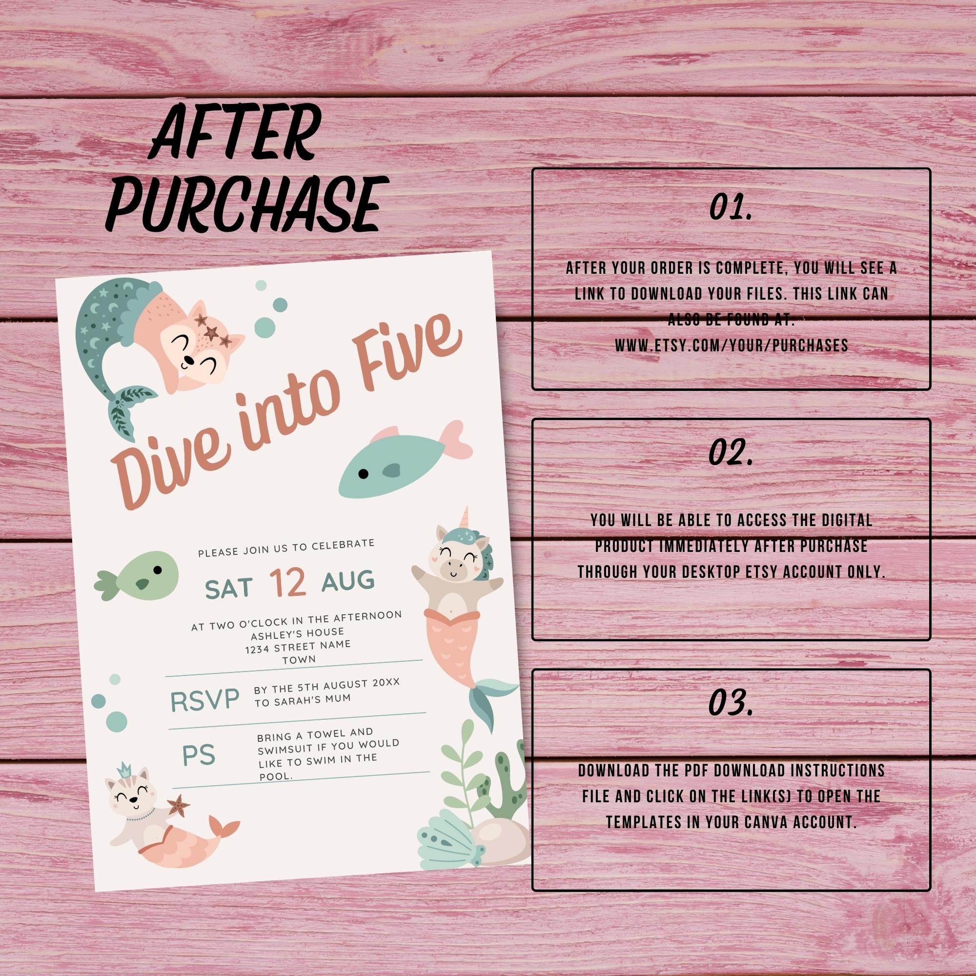 Editable Dive Into Five Invitation 5th Mermaid Birthday Printable Bday ...
