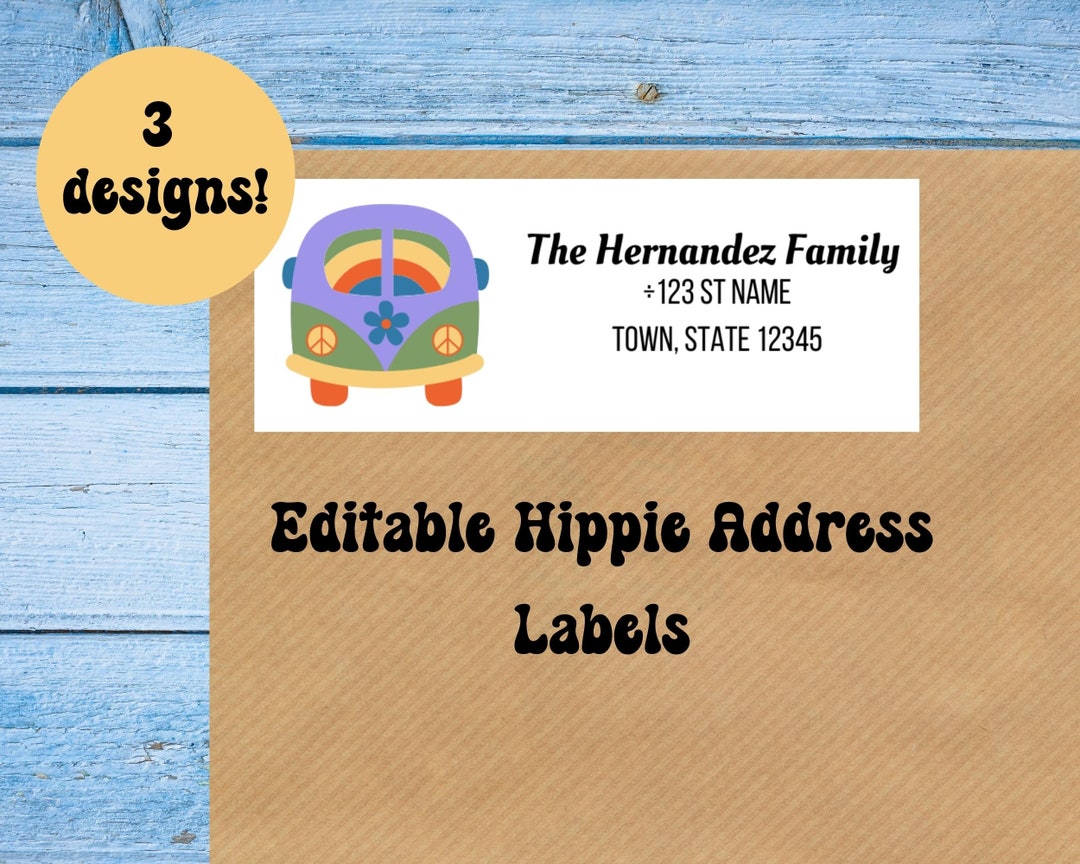 Editable Hippie Rainbow Address Labels, Groovy Return Stickers, Digital ...