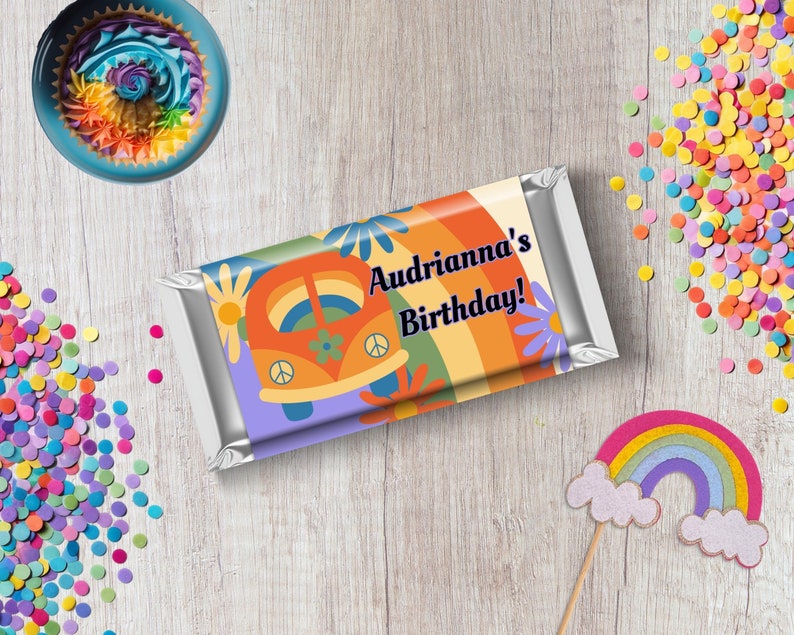 Editable Hippie Rainbow Candy Bar Wrapper 70s Retro Chocolate - Etsy