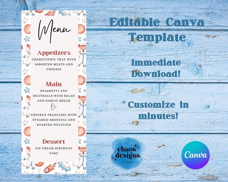 Editable Space Themed Menu, First Trip Around the Sun, 1st Birthday ...