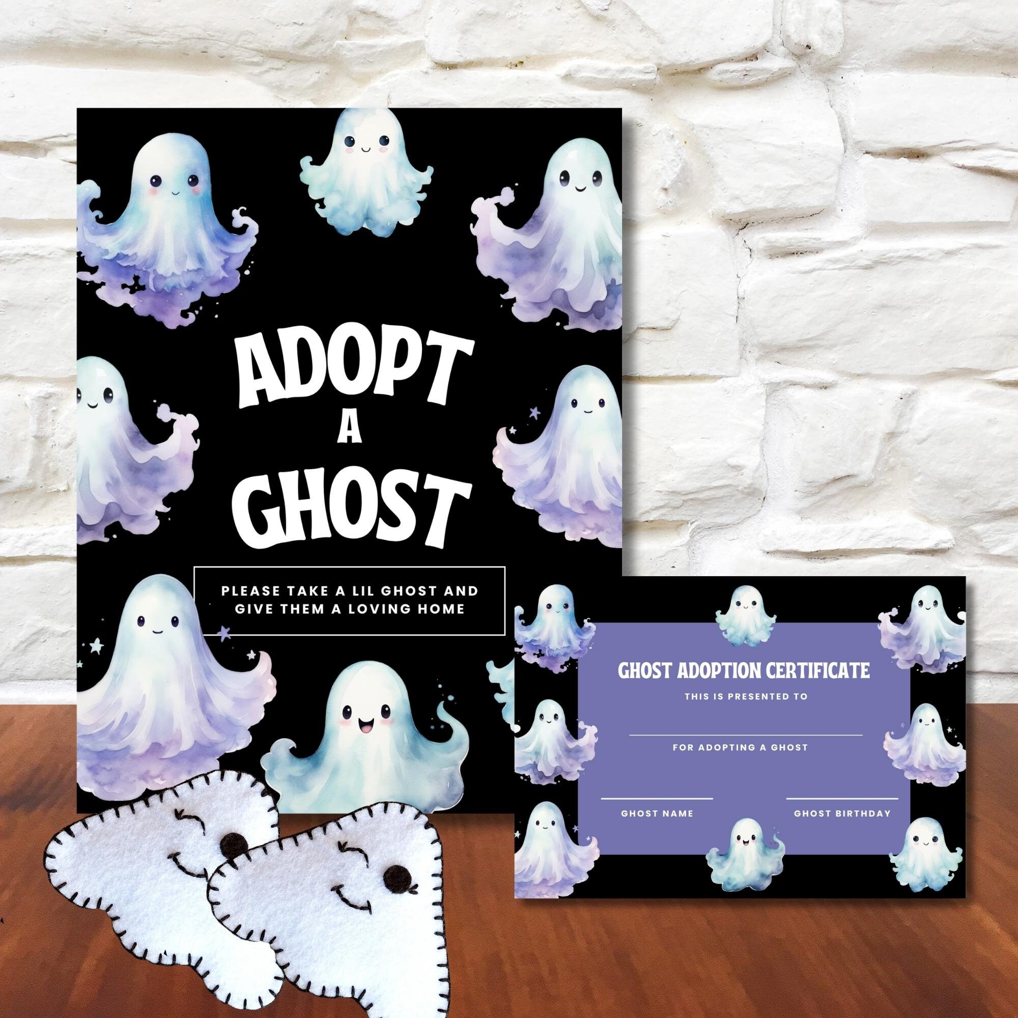 Adopt A Ghost Sign & Certificate Halloween Birthday Ghost Adoption ...