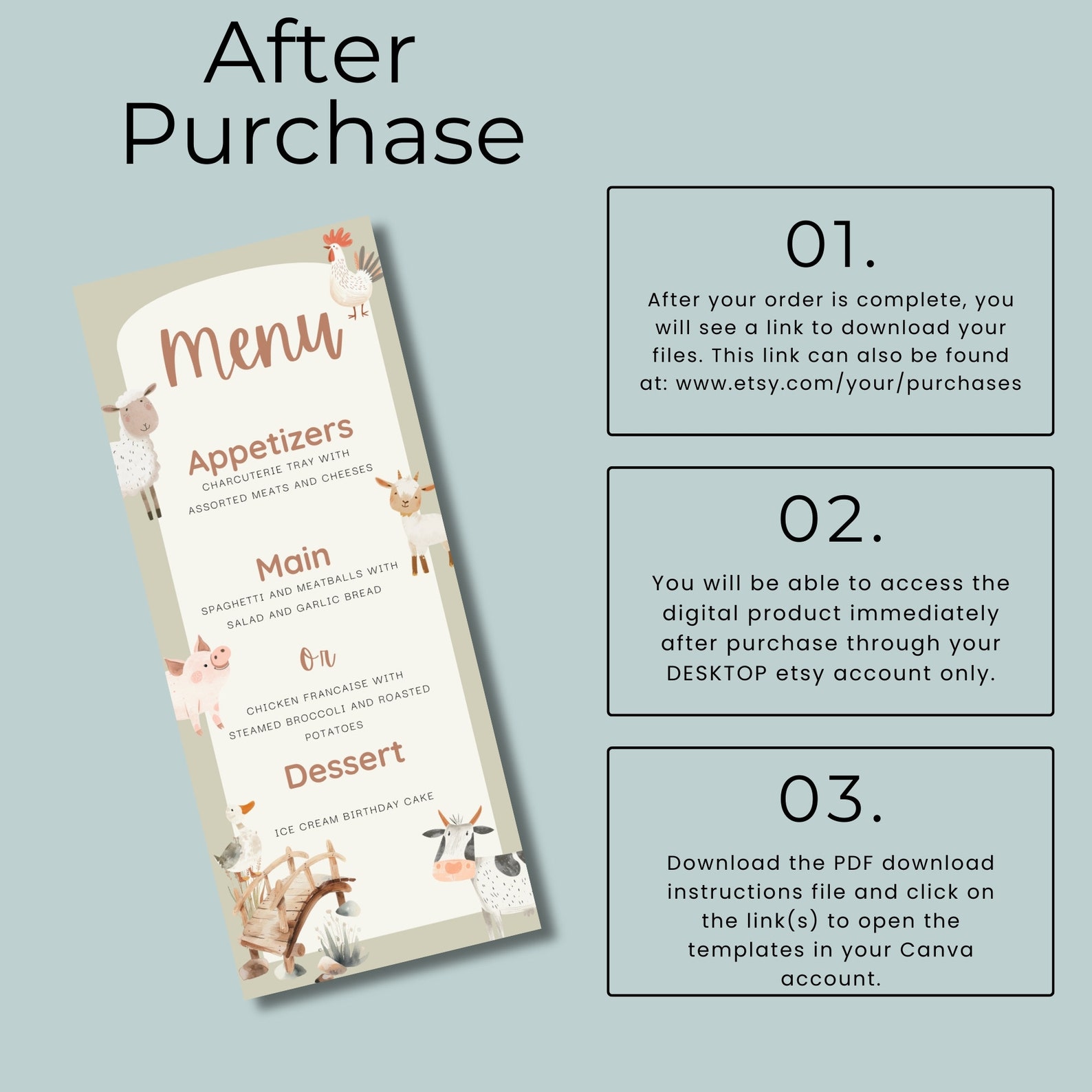 Printable Menu Template Farm Animal Birthday Party Menu Barnyard Bash ...