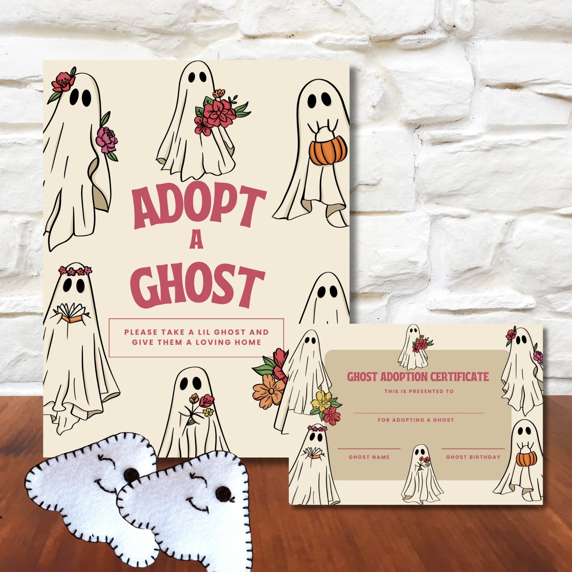Retro Adopt A Ghost Sign and Certificate Halloween Birthday Adoption ...