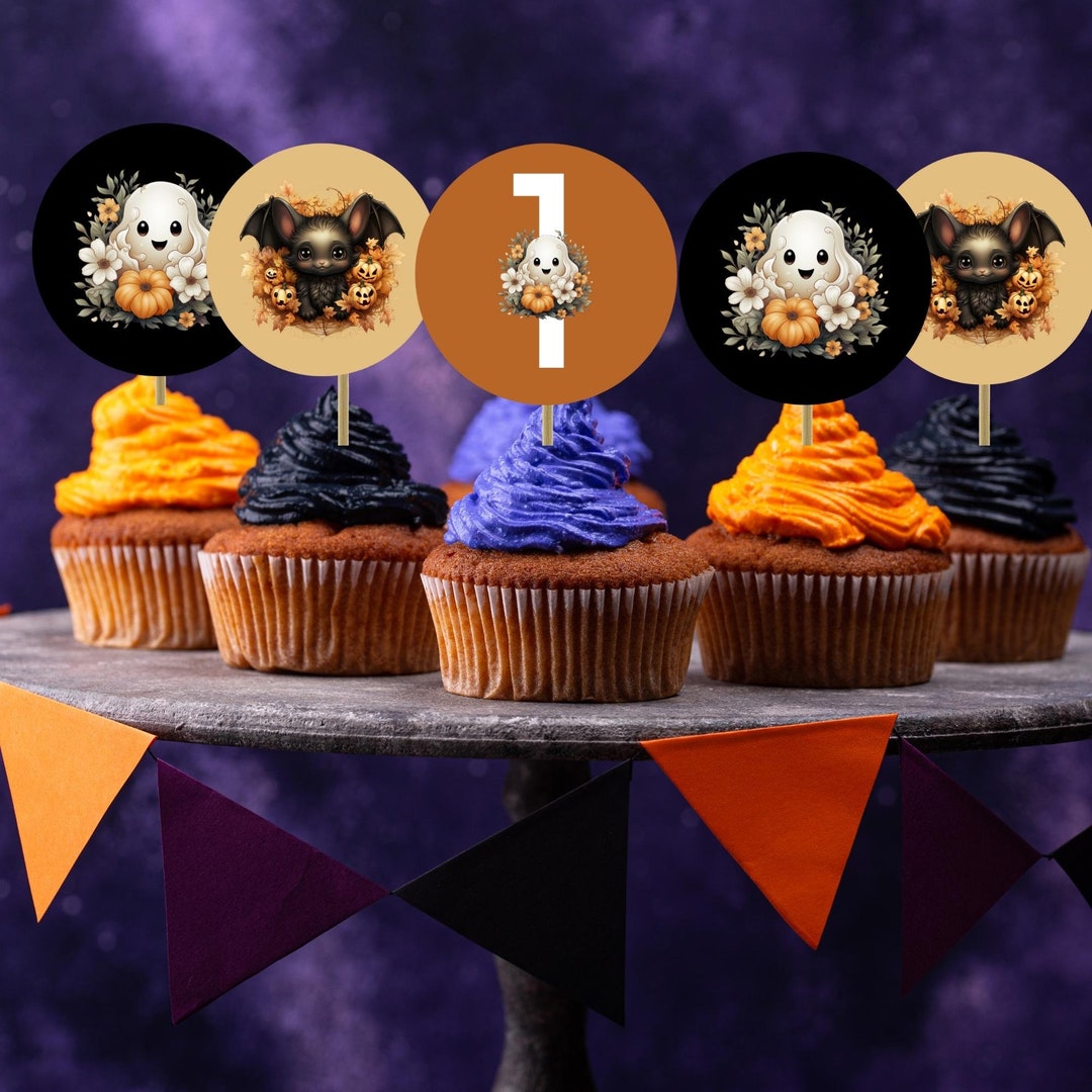 Halloween Birthday Cupcake Toppers, Printable 2 Circle Cake Topper, 1st ...