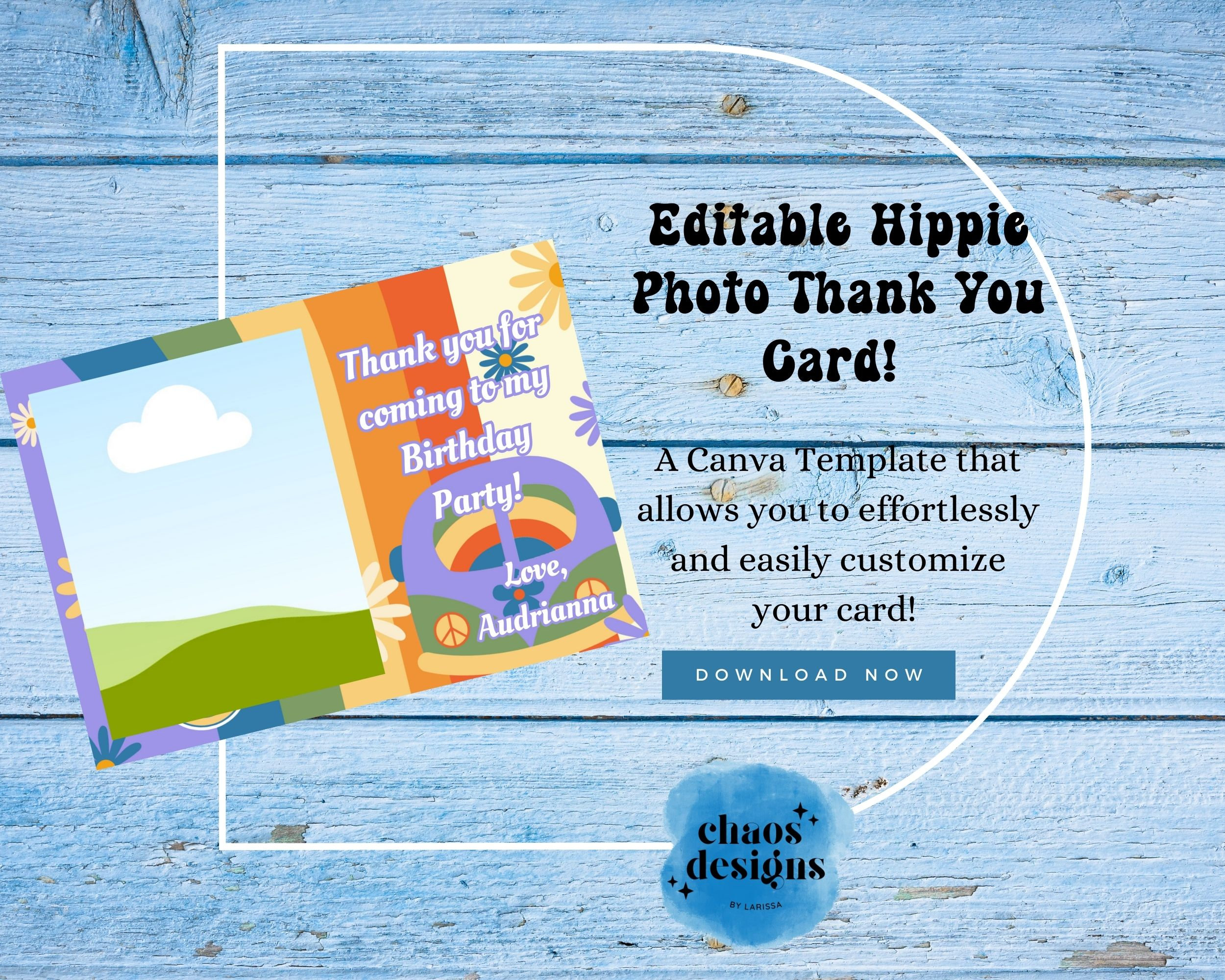 Editable Hippie Rainbow Photo Thank You Flat Card, Digital Download ...
