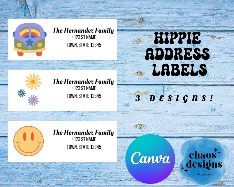 Editable Hippie Rainbow Address Labels, Groovy Return Stickers, Digital ...