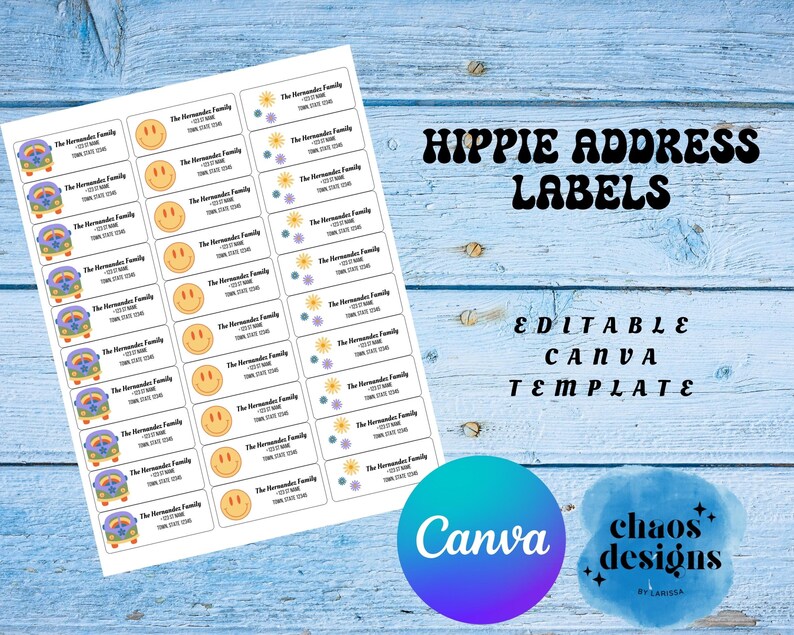 Editable Hippie Rainbow Address Labels, Groovy Return Stickers, Digital ...