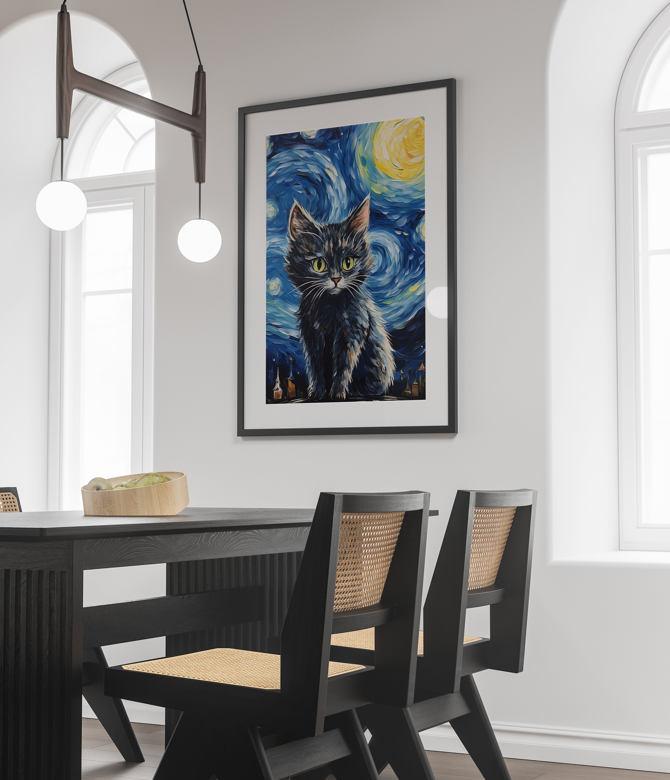 Van Gogh Starry Night With Black Cat Poster Printable Black Cat ...