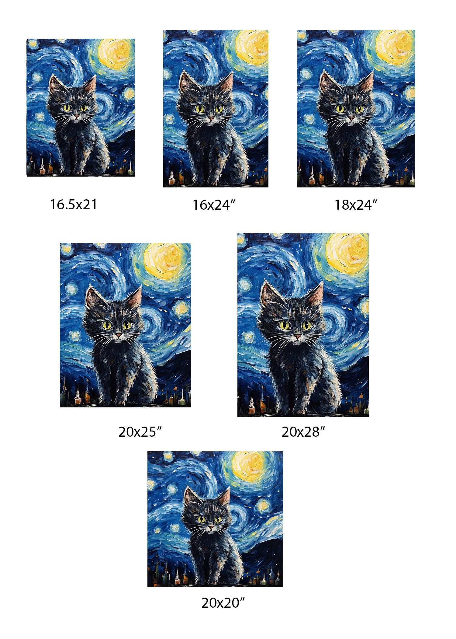 Van Gogh Starry Night With Black Cat Poster | Printable Black Cat ...