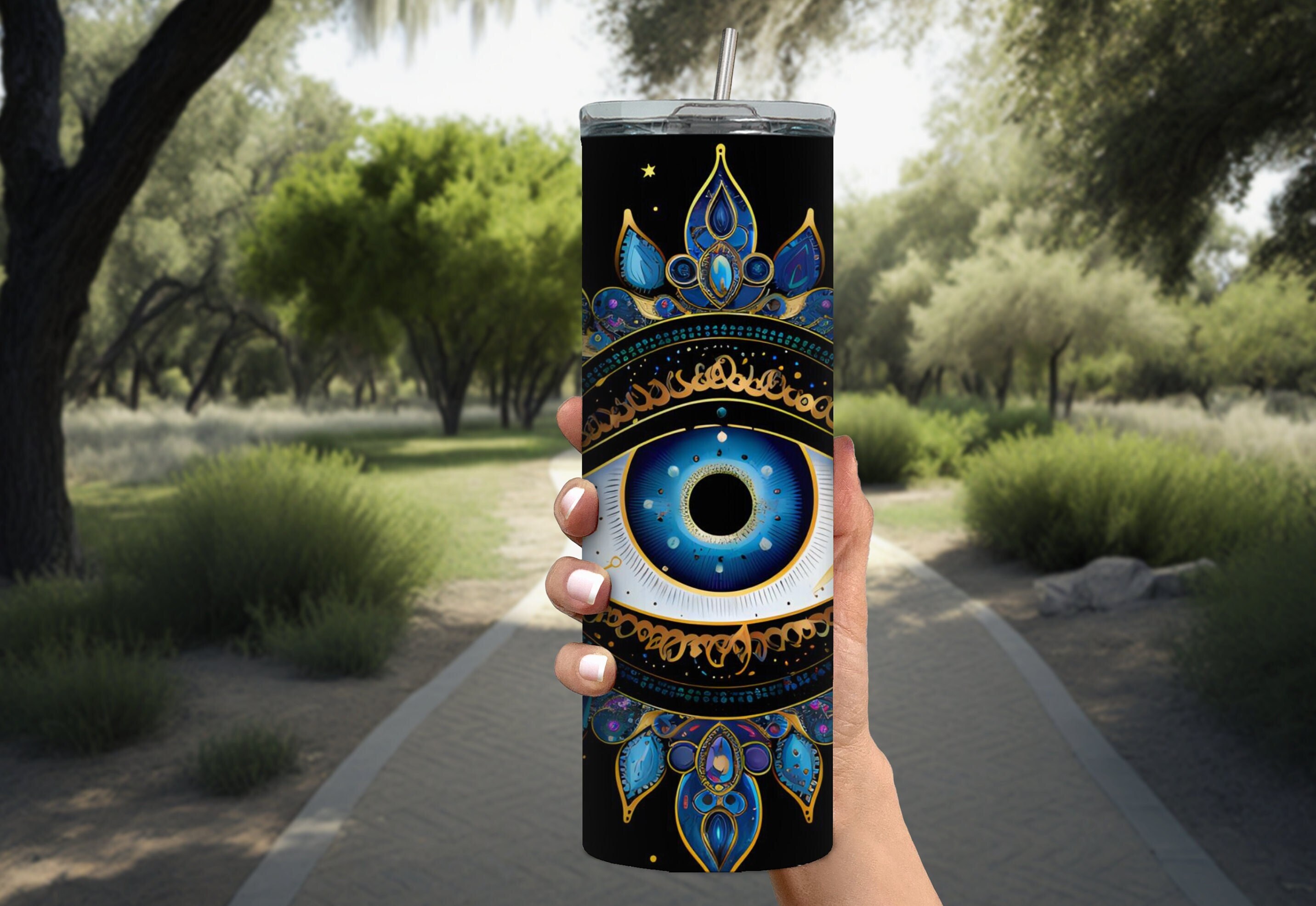 Evil Eye Moon 20oz Skinny Tumbler Sublimation Designs Straight PNG ...