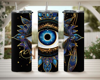 Evil Eye Moon 20oz Skinny Tumbler Sublimation Designs Straight PNG ...