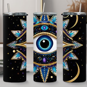 Evil Eye Moon 20oz Skinny Tumbler Sublimation Designs Straight PNG ...