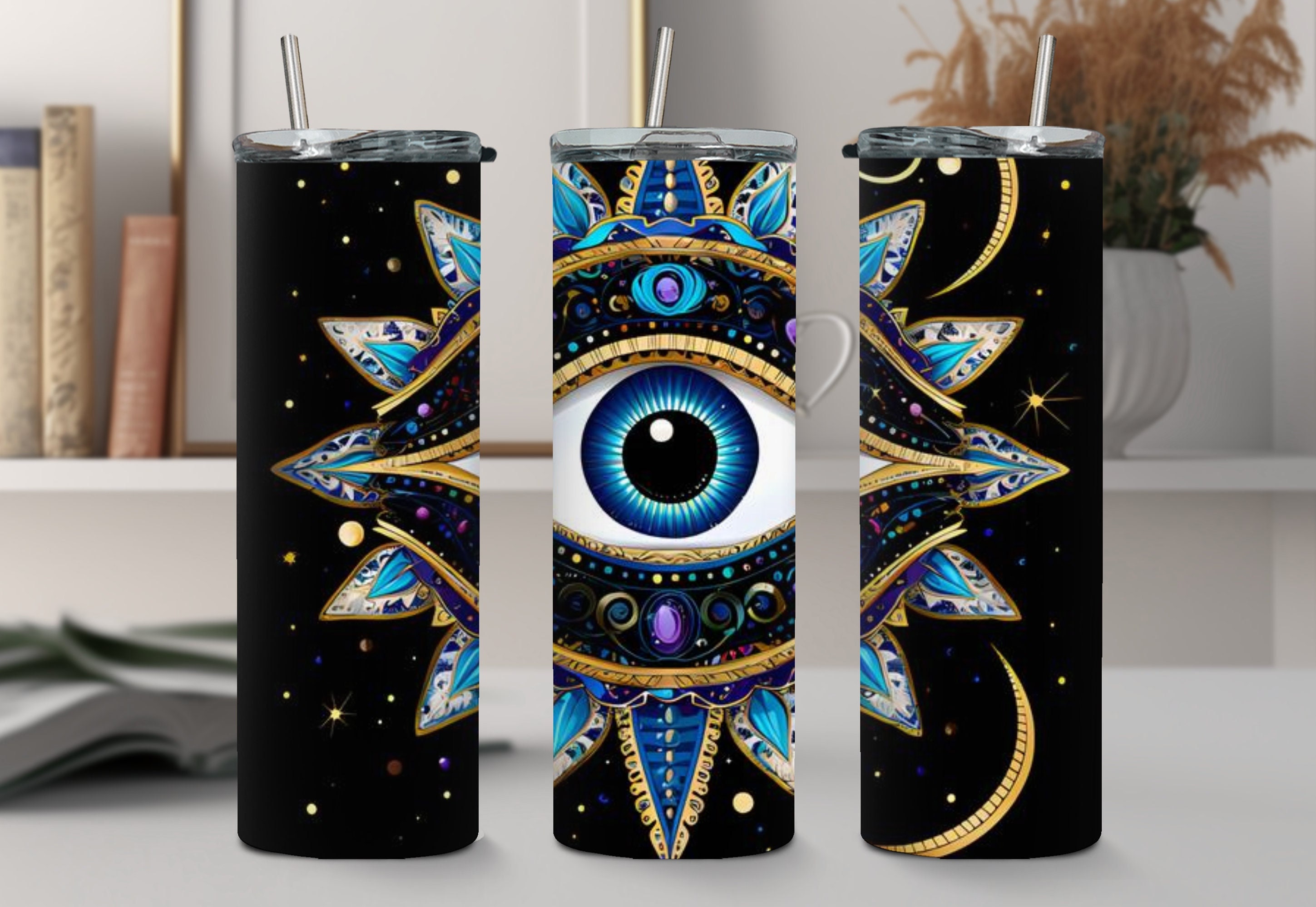 Evil Eye Moon 20oz Skinny Tumbler Sublimation Designs Straight PNG ...
