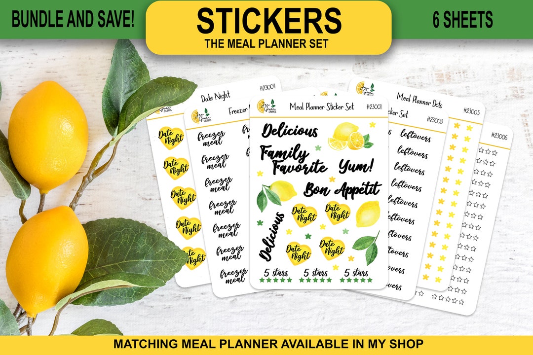 Meal Planner Stickers | Lemon Stickers | Recipe Book Stickers - Etsy