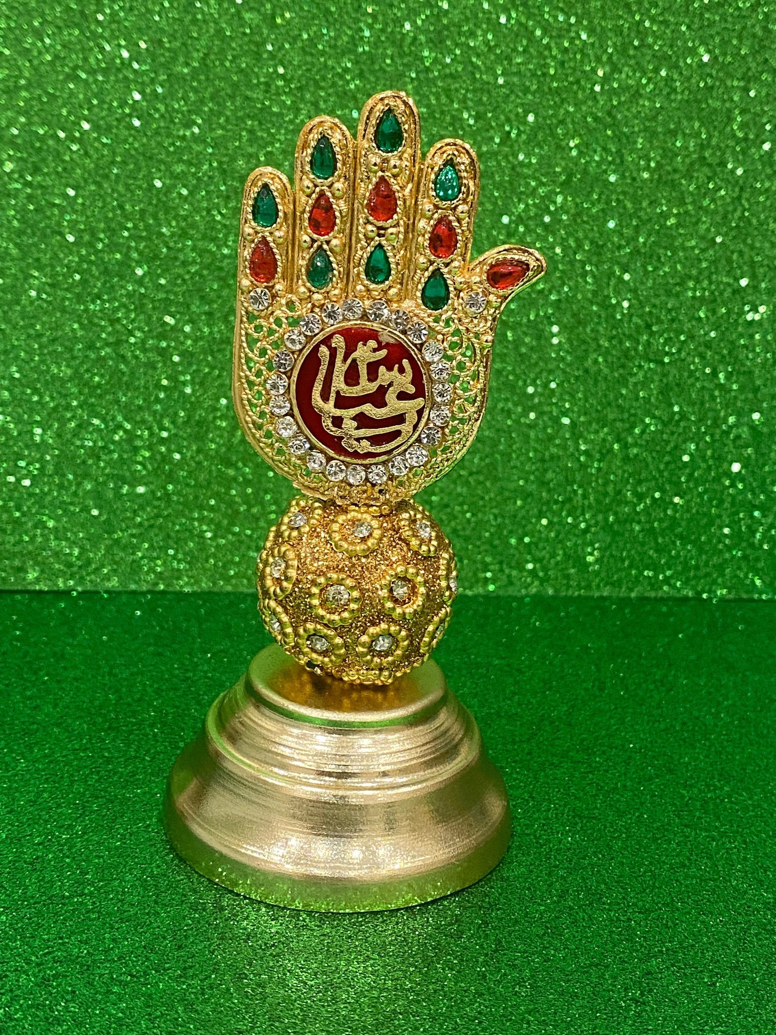 Mini Panja Hz Abbas Gold With Red, Green and White Stones: Exquisite ...