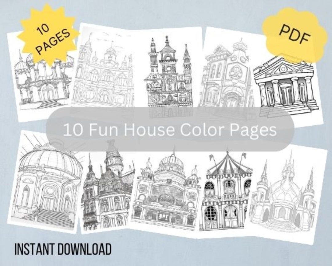 Fun Houses Themed, Coloring Sheets, PDF Download, Homes and Buildings ...