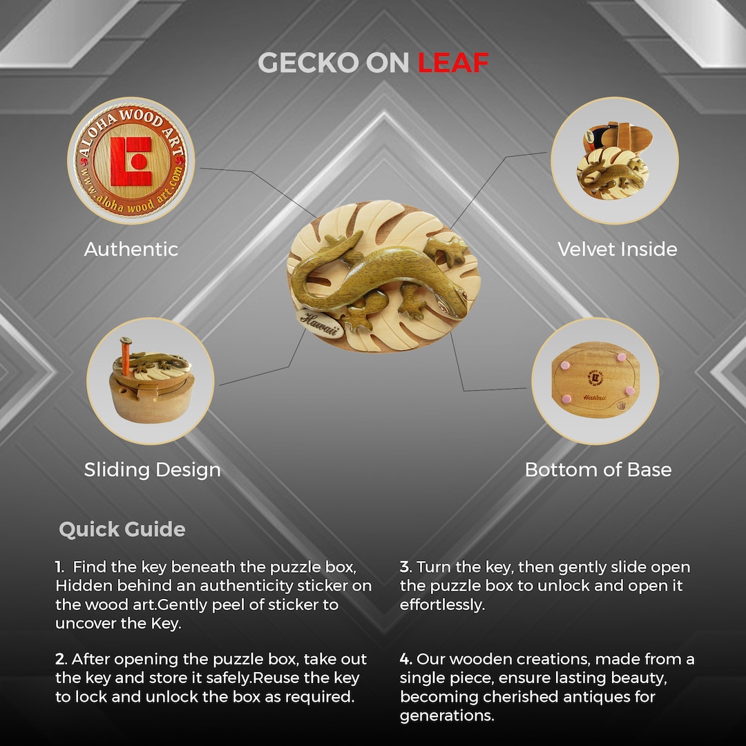 Gecko on Leaf - Wooden Puzzle Box - Etsy