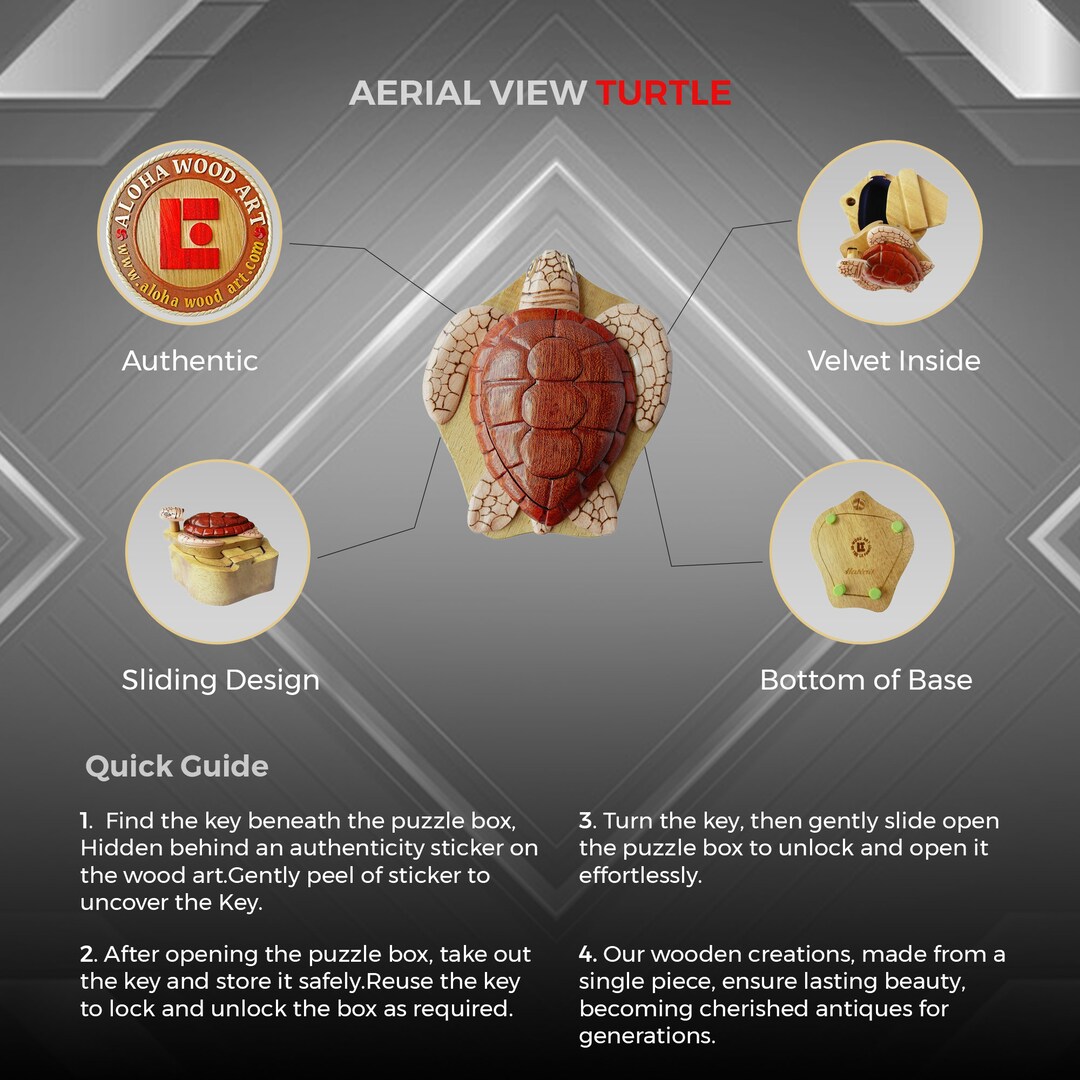Top View Honu Turtle - Wooden Puzzle Box - Etsy