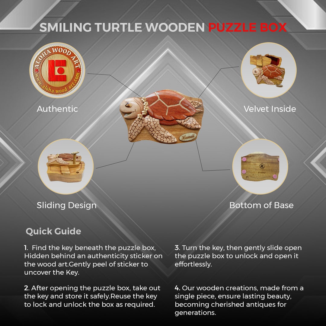 Smiling Turtle Wooden Puzzle Box - Security Storage - Etsy