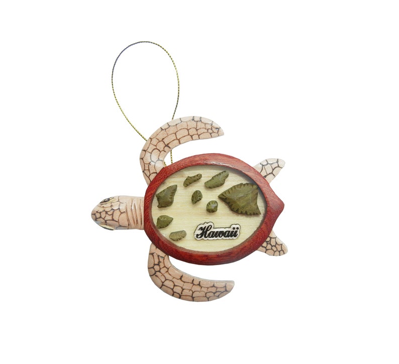 Turtle With Hawaiian Islands Shell - Wooden Hanging Ornament - Etsy