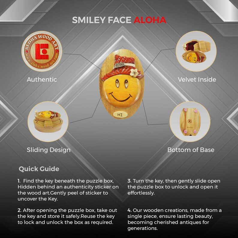 Smiley Face Aloha - Wooden Puzzle Box - Etsy