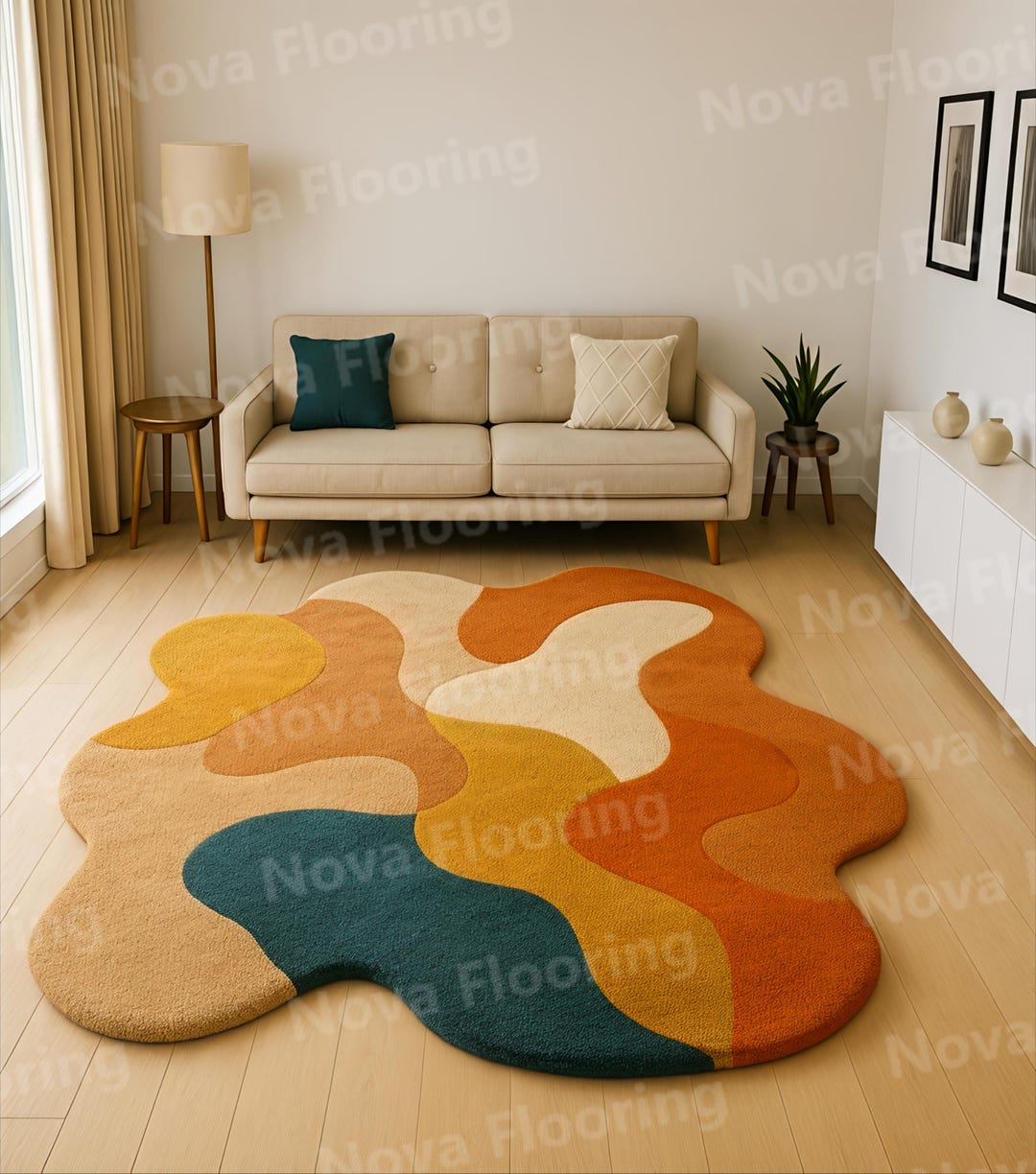 Multicolor Abstract Wool Rug, Irregular Modern Designer Carpet, Earth ...
