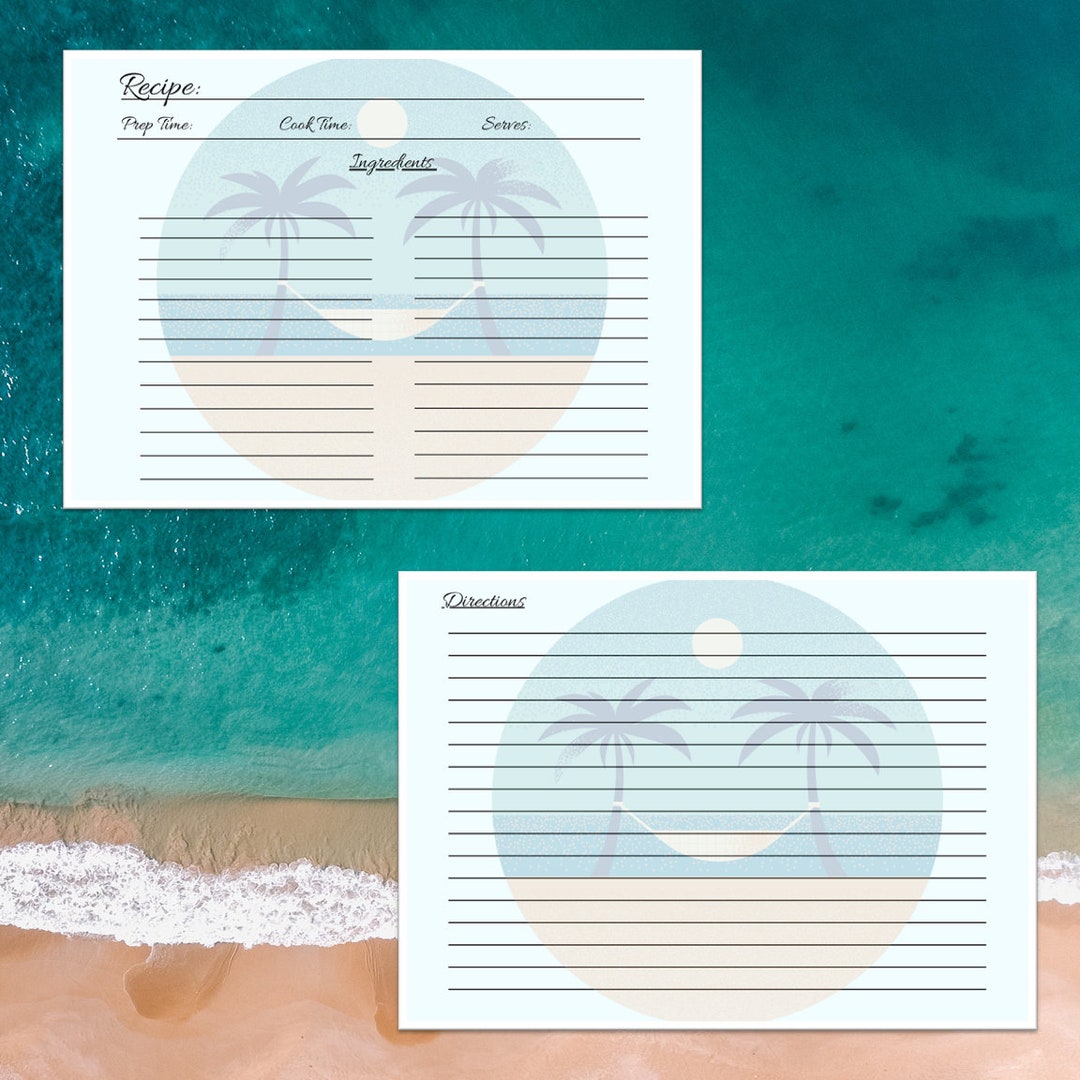 Beach Theme Recipe Card PDF Fillable or Handwritten Recipe - Etsy