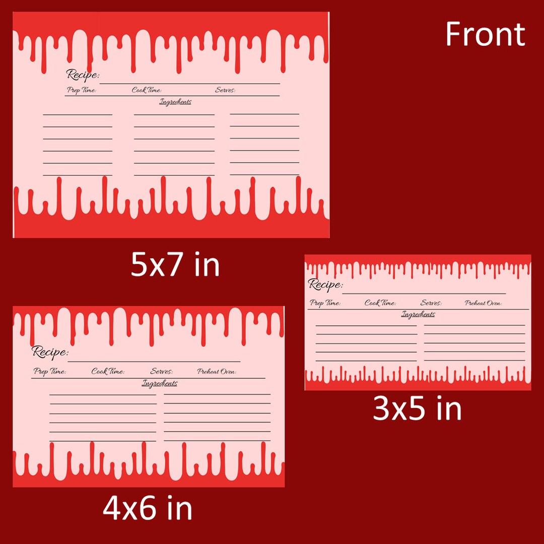 Blood Drips Halloween Recipe Card, PDF Fillable or Handwritten. 3x5 4x6 ...