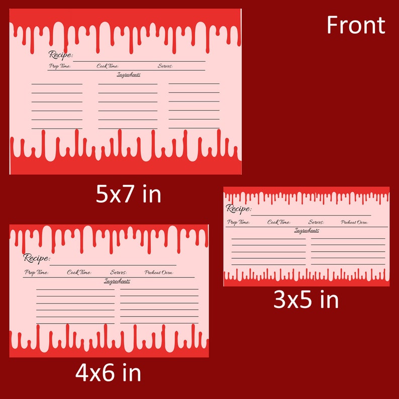 Blood Drips Halloween Recipe Card, PDF Fillable or Handwritten. 3x5 4x6 ...