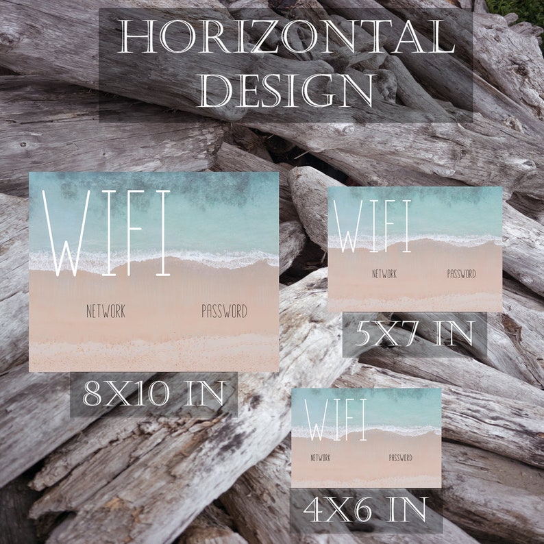 Beach Themed Wifi Sign, 3 Sizes, Horizontal or Vertical, PDF Editable ...