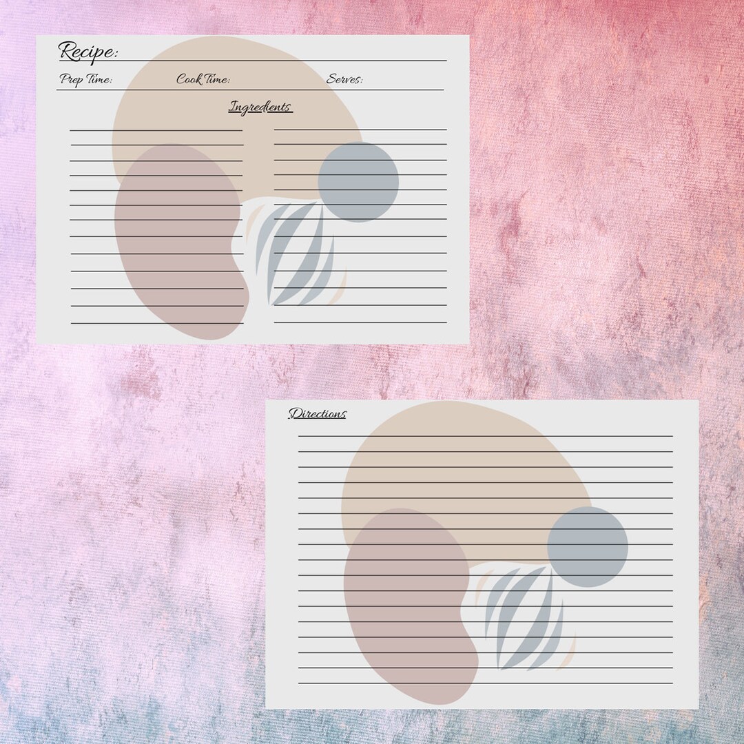Boho Shapes Background Recipe Card, PDF Fillable or Handwritten, Recipe ...