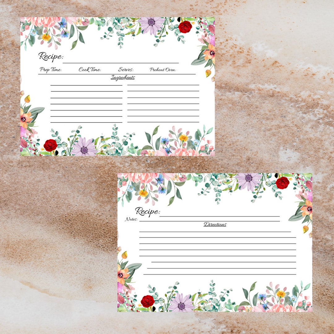 Lilac Garden Floral Recipe Card, Flower Border, PDF Fillable or ...