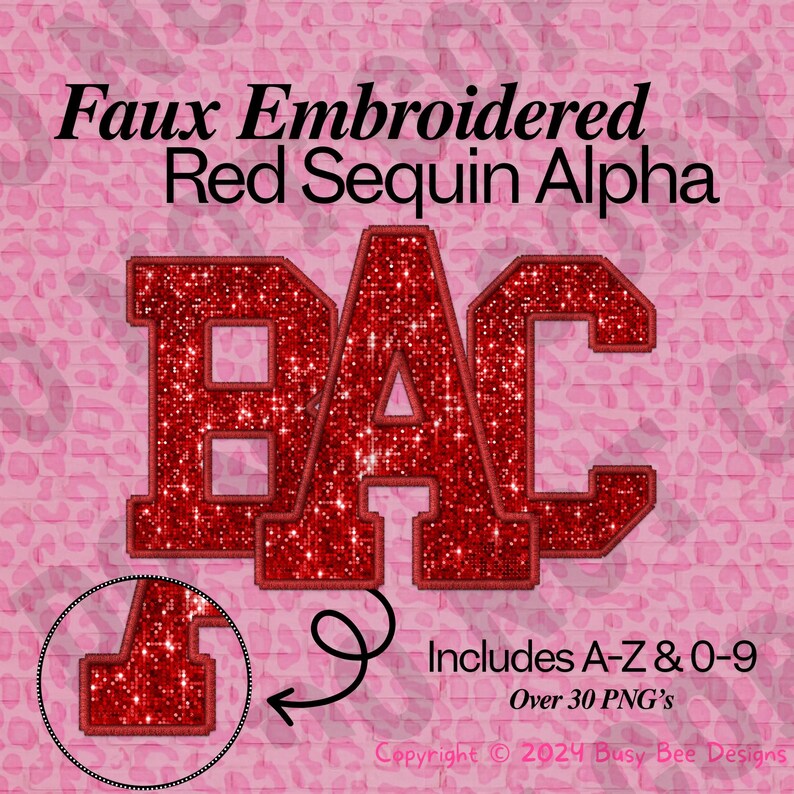 Faux Embroidered Red Sequin Alpha PNG Sublimation Screen Print DTF ...