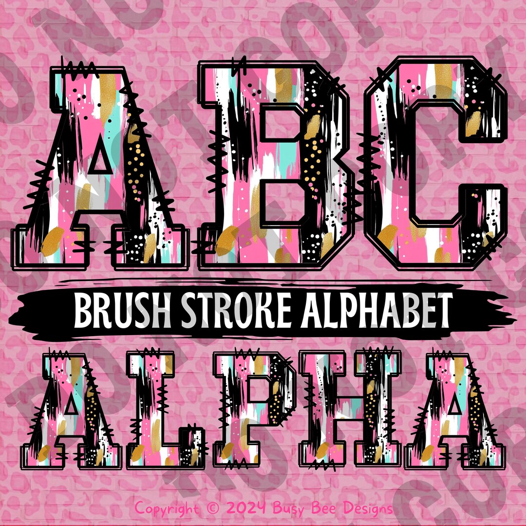 Doodle Pink Brush Stroke Varsity Alpha PNG | Sublimation | Screen Print ...