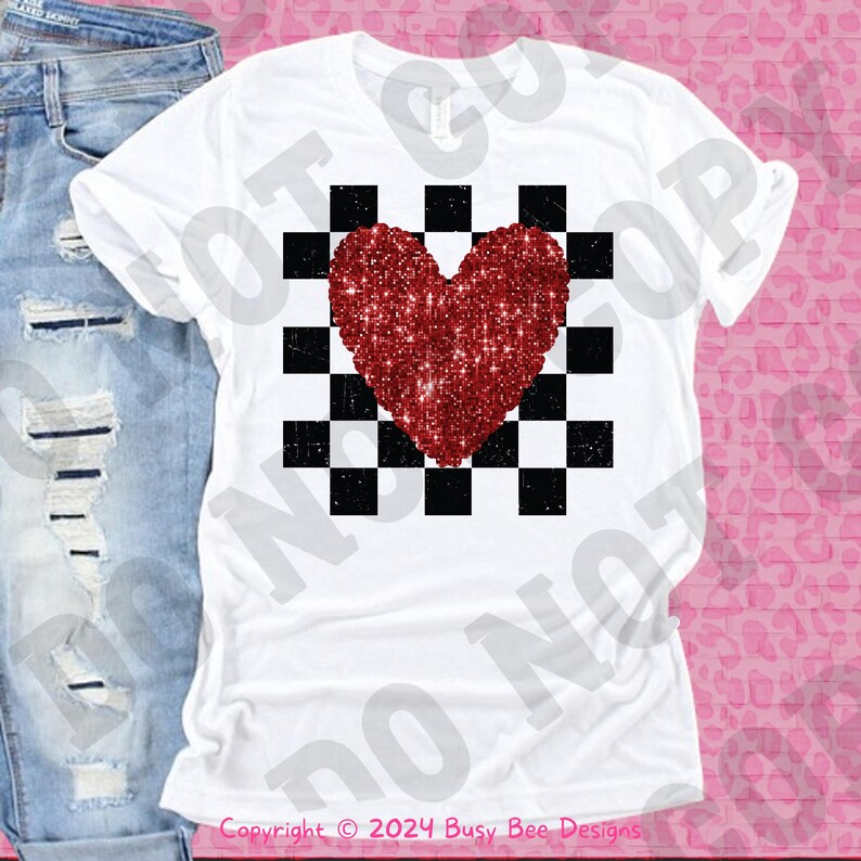 Sequin Red Glitter Checkered Heart PNG Sublimation Screen Print DTF ...
