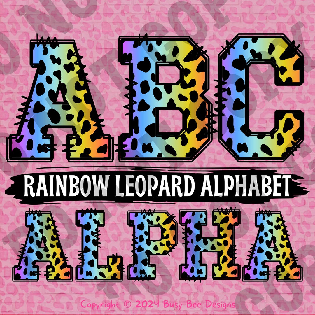 Doodle Rainbow Leopard Varsity Alpha PNG | Sublimation | Screen Print ...