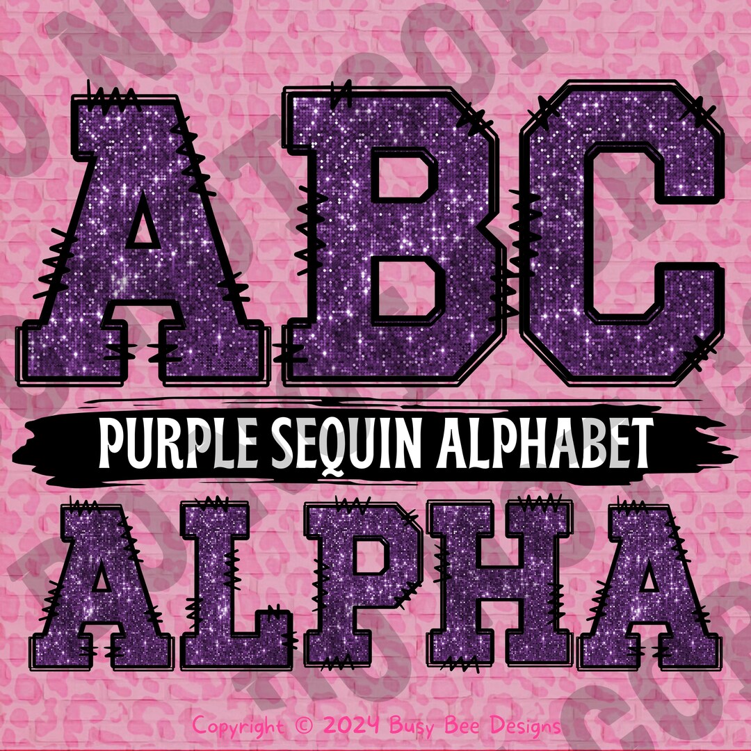 Doodle Purple Sequin Varsity Alpha PNG | Sublimation | Screen Print ...