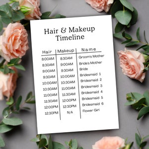 Wedding Day Glam Hair and Makeup Timeline Template Editable Canva ...