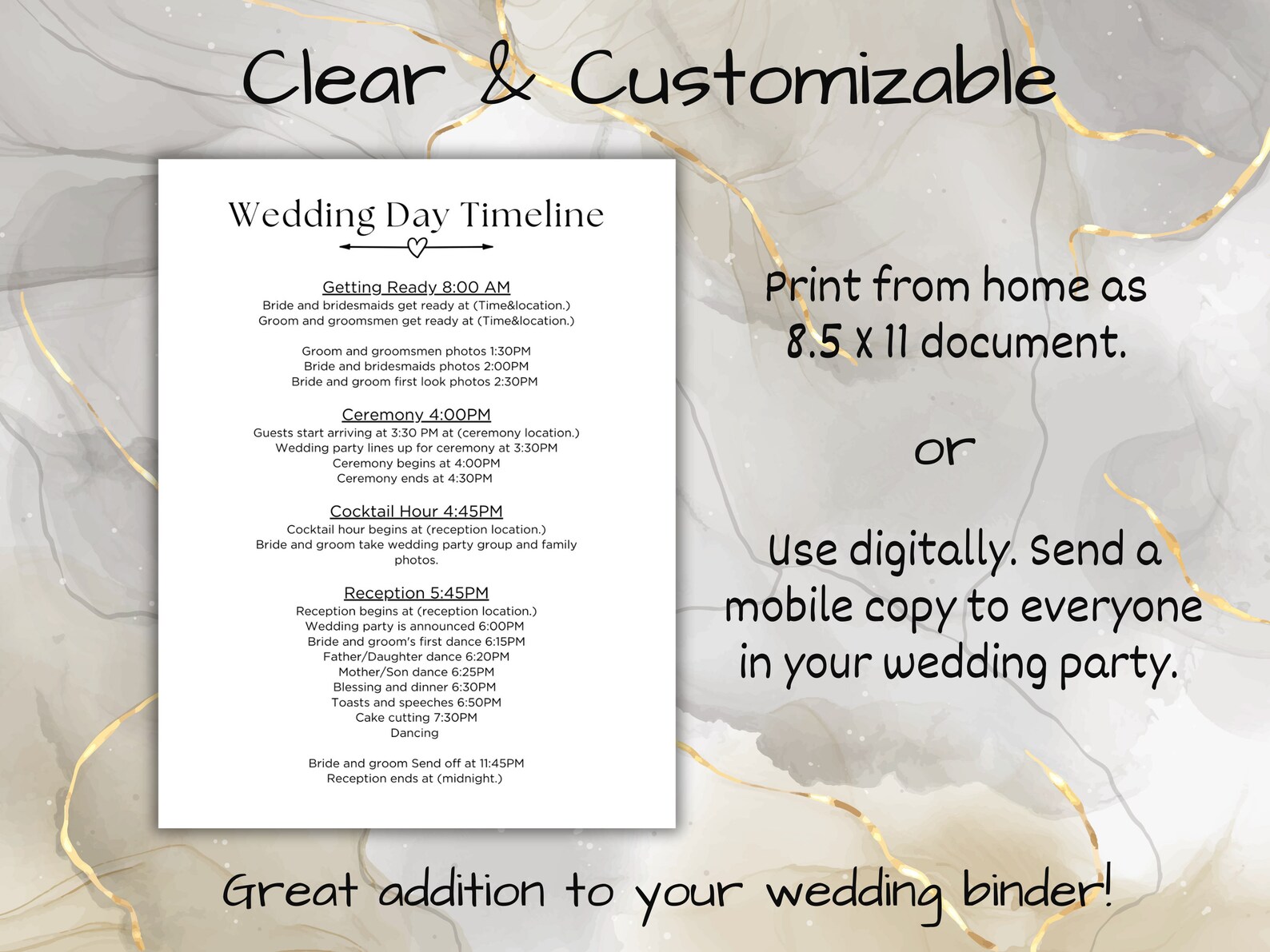Editable Wedding Day Timeline Template Digital Itinerary Printable ...
