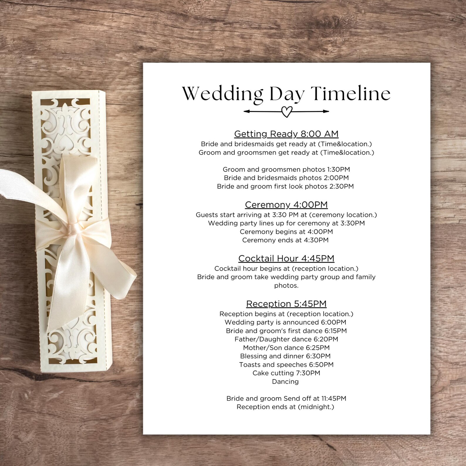 Editable Wedding Day Timeline Template Digital Itinerary Printable ...