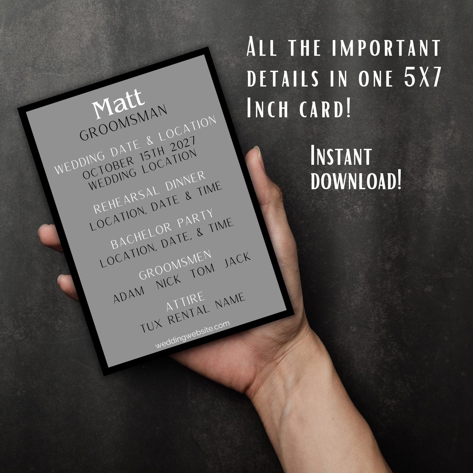 Groomsmen Info Card Template Wedding Party Info Card Wedding Details ...