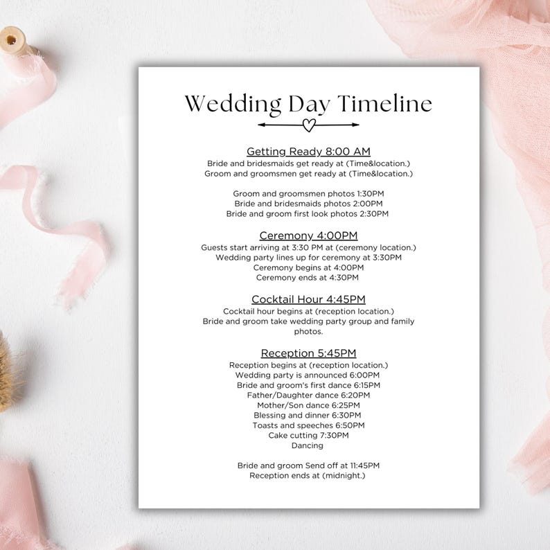 Editable Wedding Day Timeline Template Digital Itinerary Printable ...