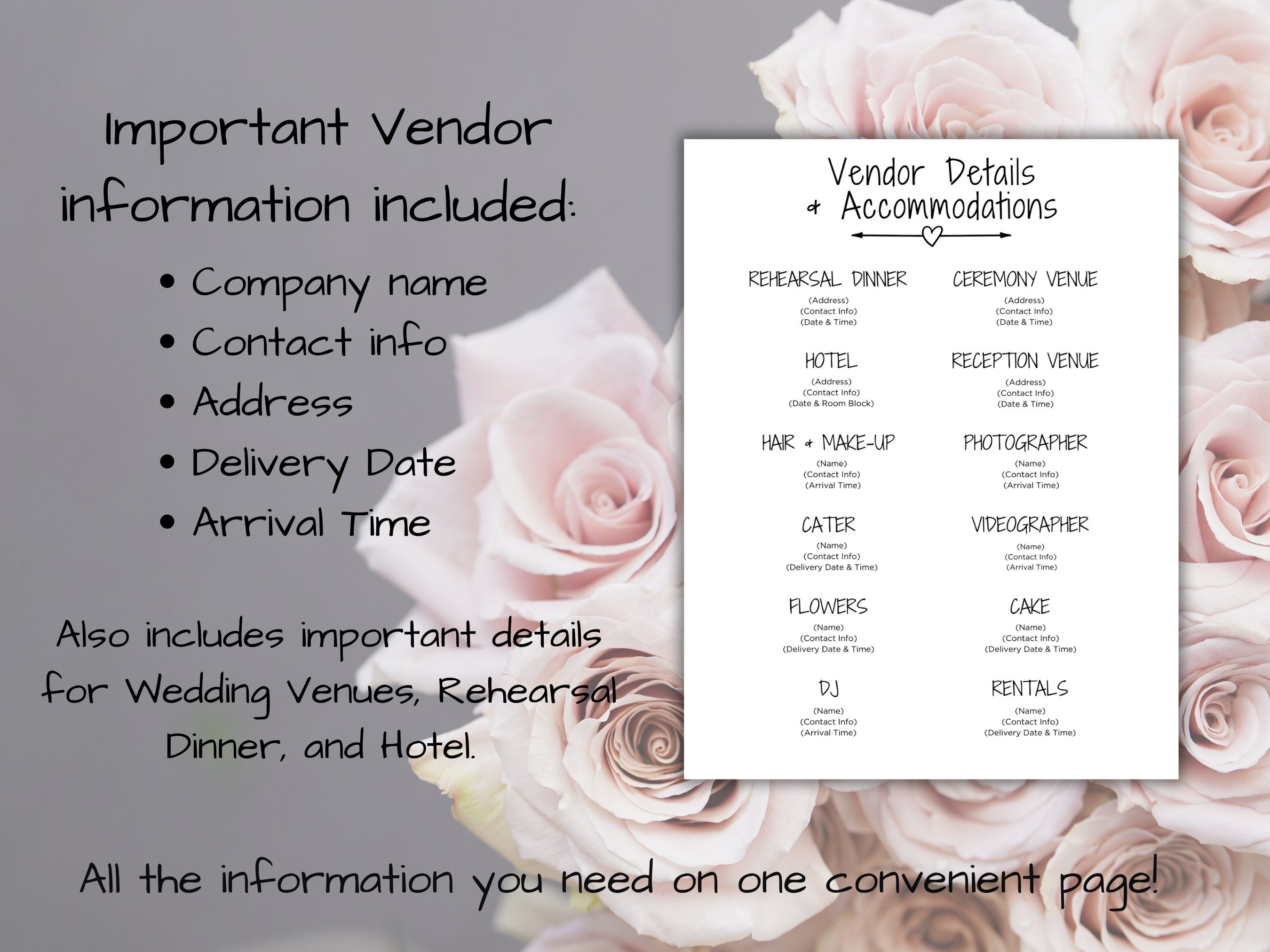 Wedding Vendor List Printable Wedding Binder Vendor Checklist Digital ...