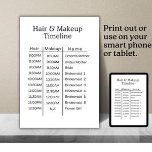 Wedding Day Glam Hair and Makeup Timeline Template Editable Canva ...