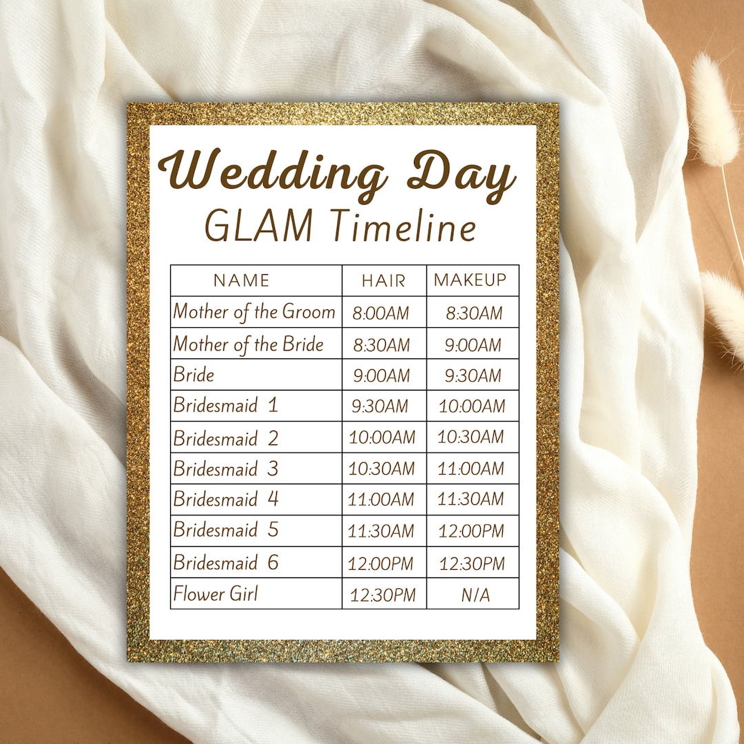 Wedding GLAM Hair and Makeup Timeline Printable Wedding Day Itinerary Hair Makeup Schedule Canva ...